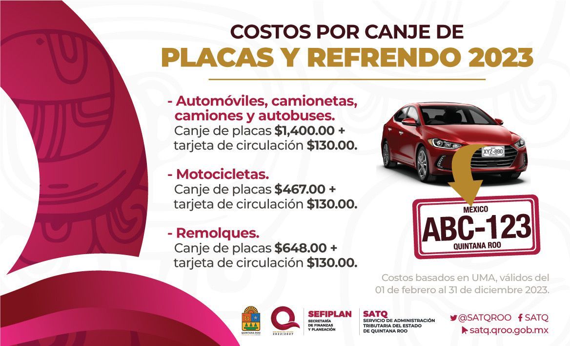 A partir del primero de febrero entrarán en vigor nuevas tarifas de canje de placas | Cancún Mío