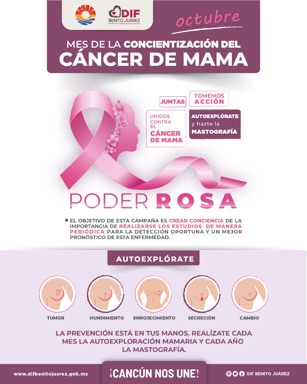 Lanzan campaña "Poder Rosa" en Cancún contra el cáncer de mama